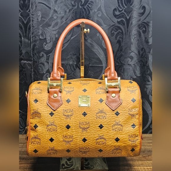 MCM | Bags | Authentic Mcm Cognac Small Boston Handbag | Poshmark